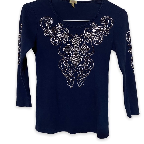 Reba | Tops | Reba Long Sleeve Rhinestone Studded Knit | Poshmark